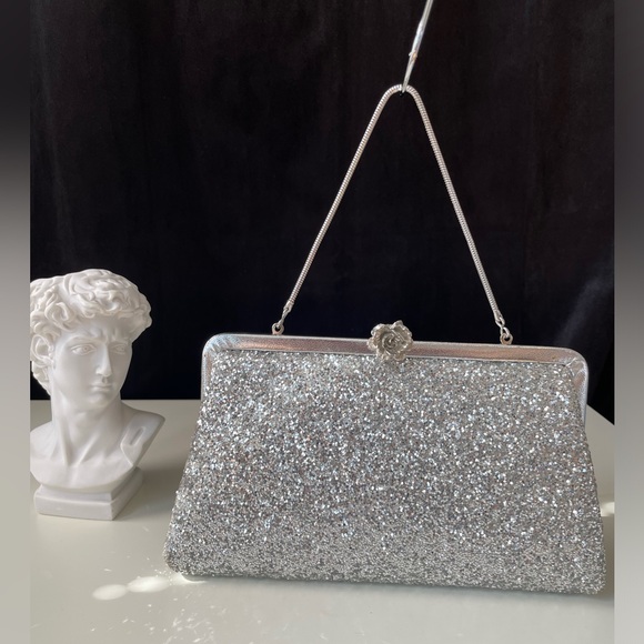 Bags | Vintage Metallic Silver Clutch With Rose Details | Poshmark